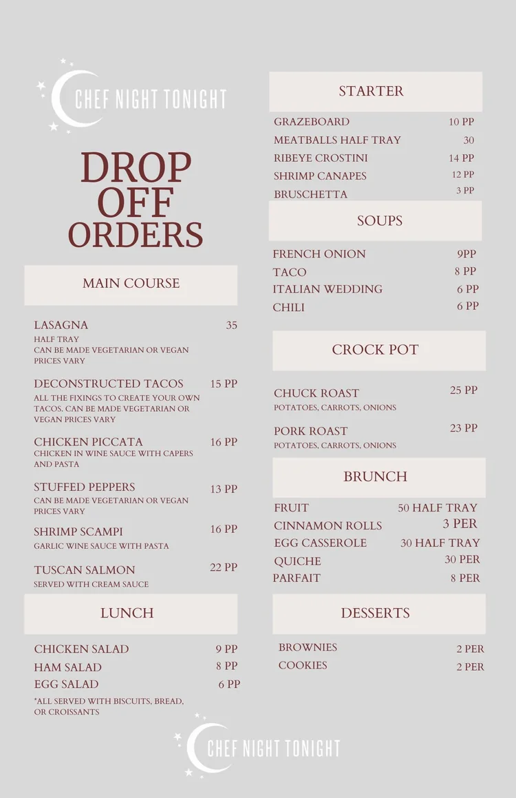 Drop Off Orders — Chef Night Tonight