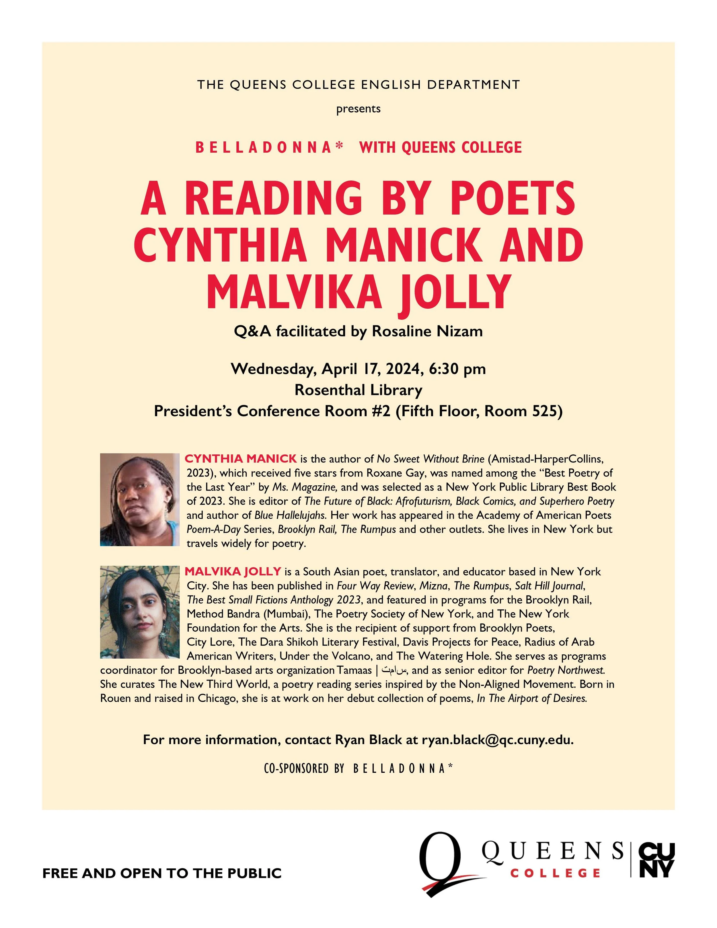 Belladonna* with Queens College: Cynthia Manick and Malvika Jolly ...