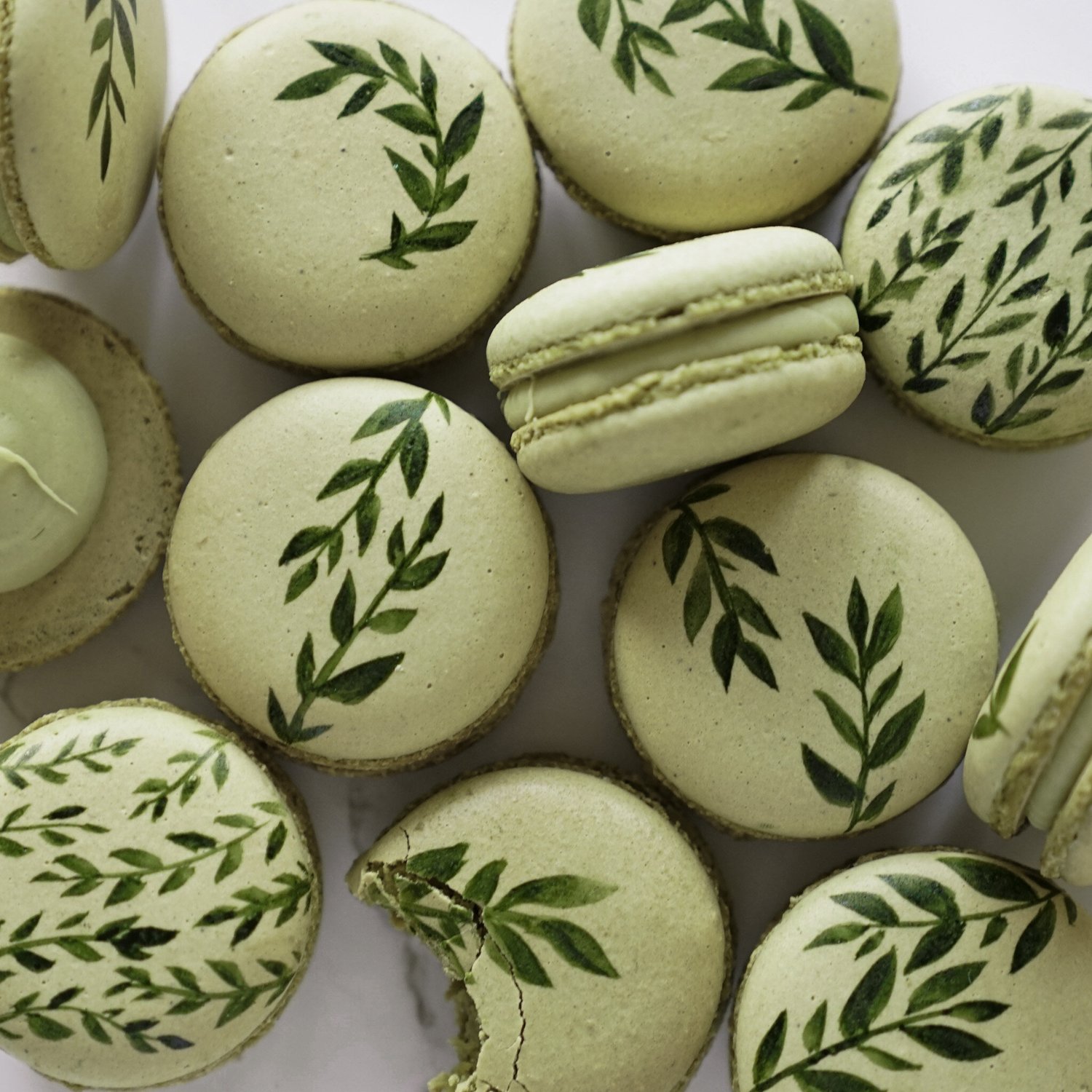 Hand-Painted Matcha Macarons — Jasma Fusion Cuisine