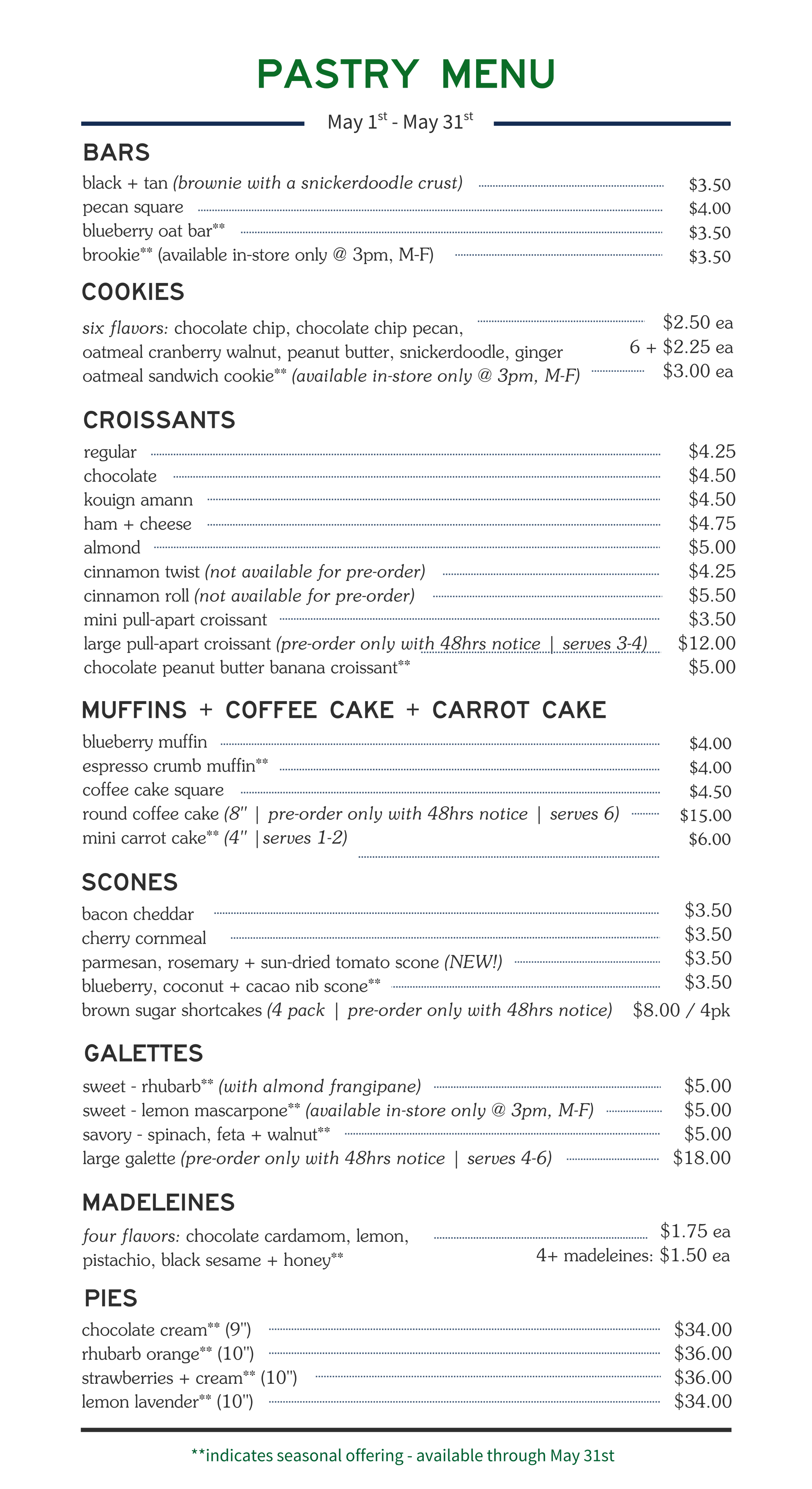 Pastry Menu — DOZEN BAKERY