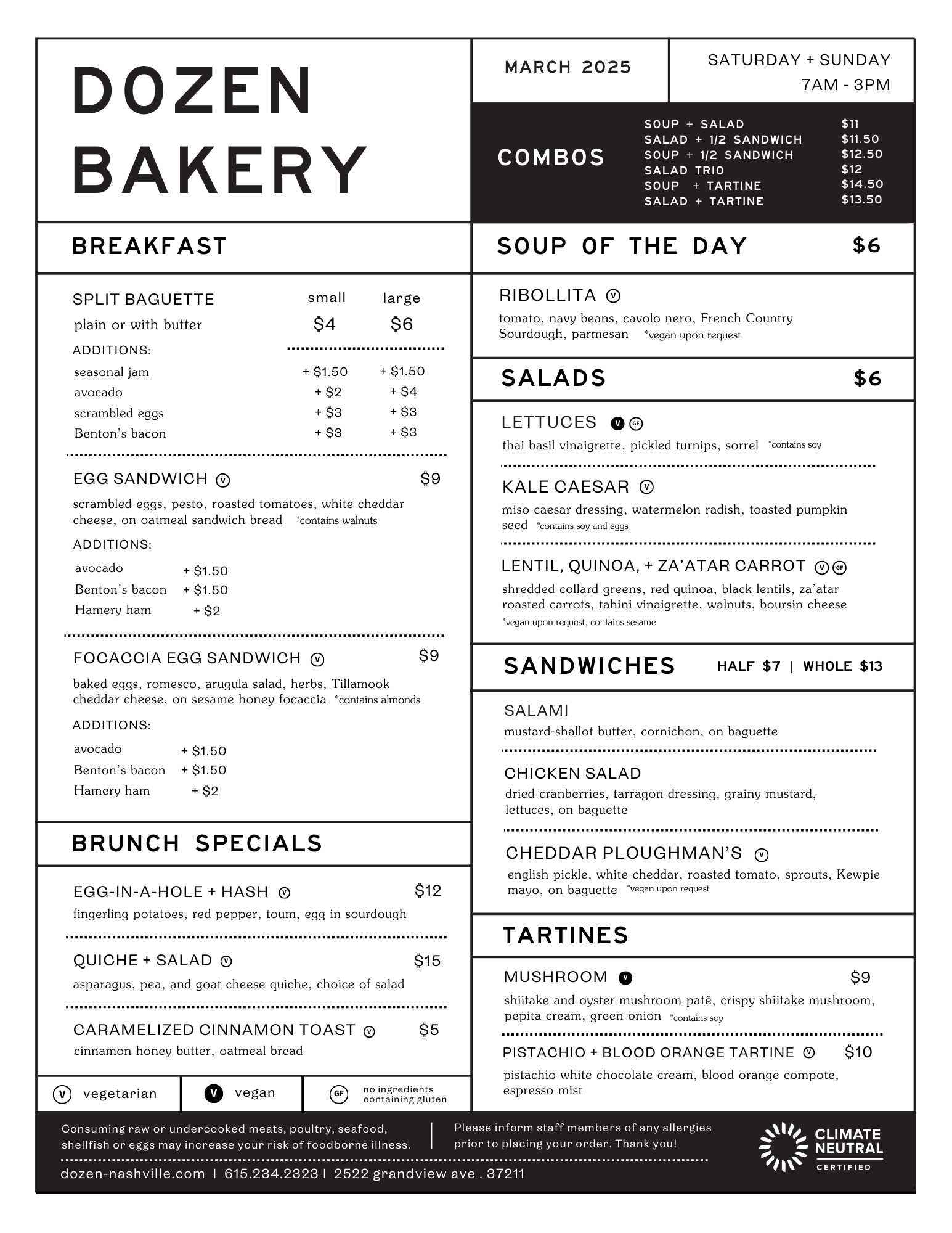 Savory Food Menu (Weekend) — DOZEN BAKERY