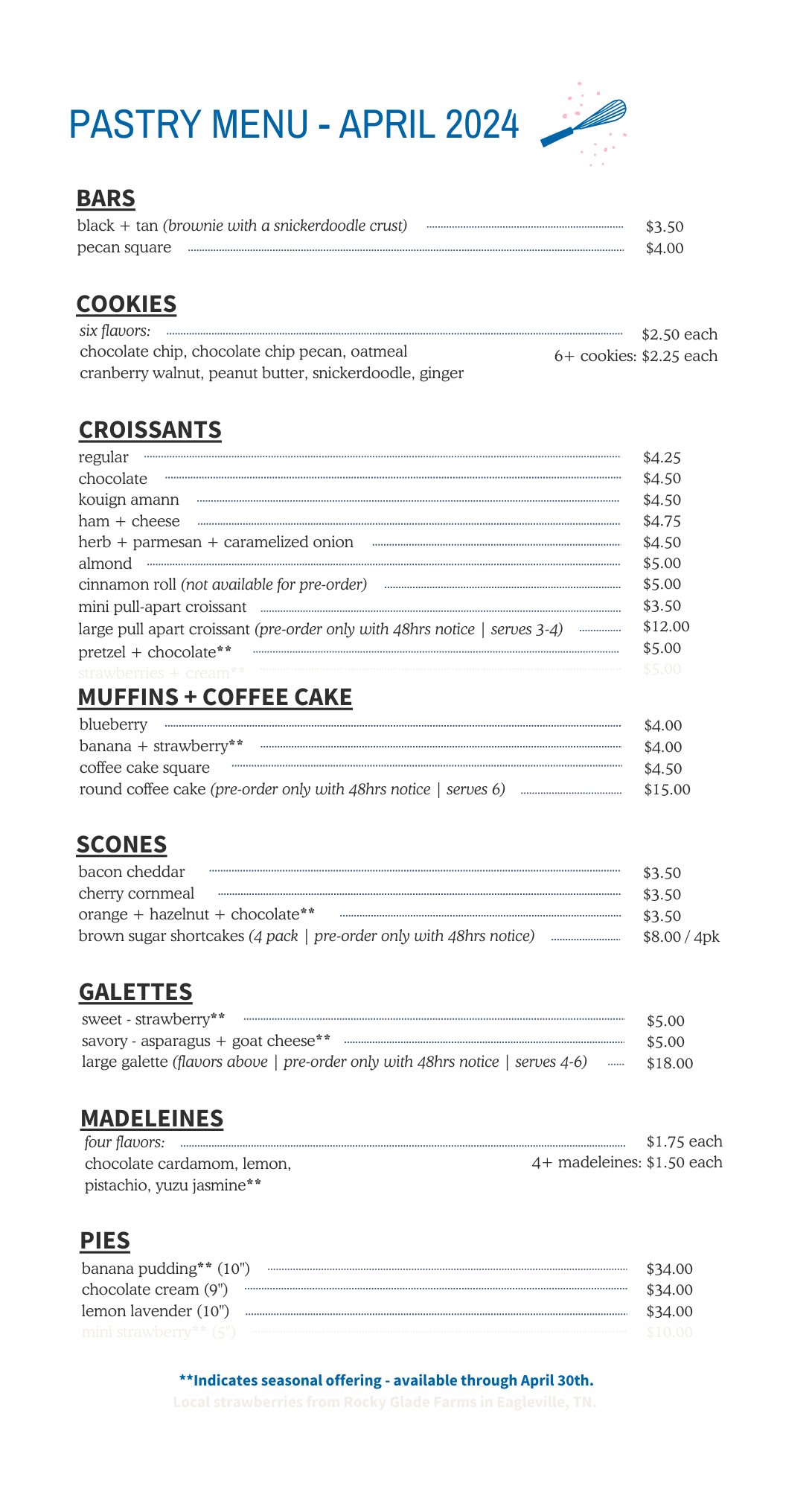 Pastry Menu — DOZEN BAKERY