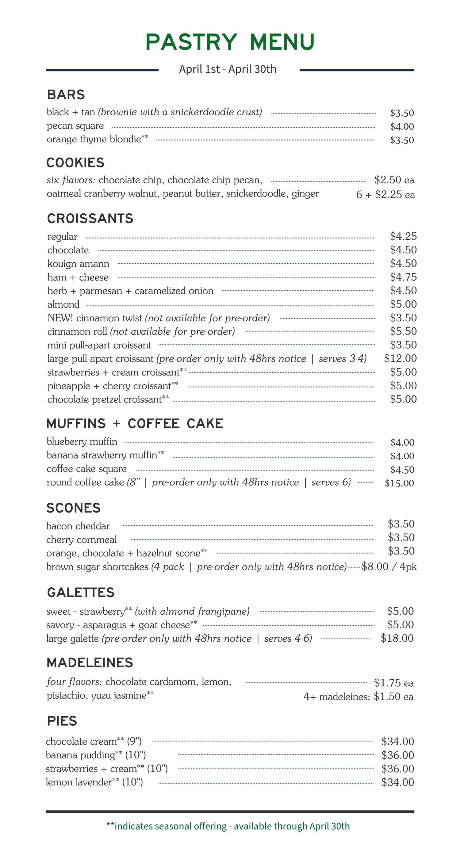 Pastry Menu — DOZEN BAKERY