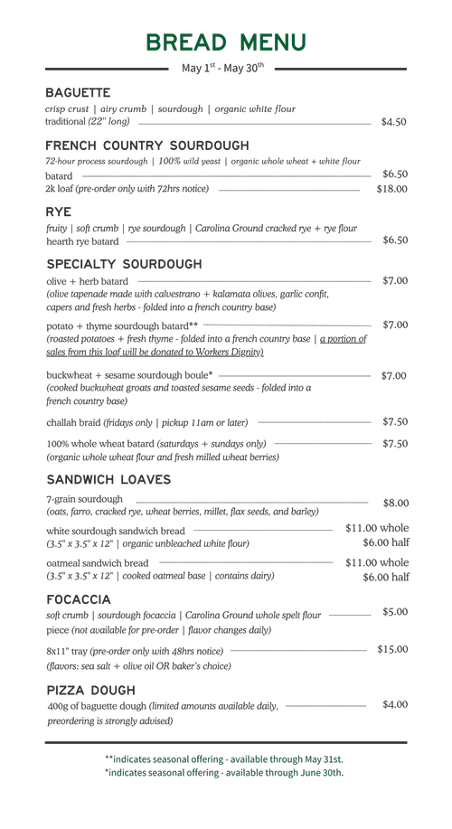 Bread Menu — DOZEN BAKERY
