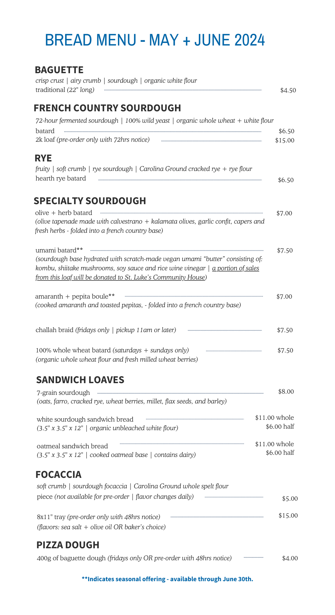 Bread Menu — DOZEN BAKERY