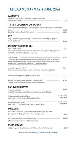 Bread Menu — DOZEN BAKERY