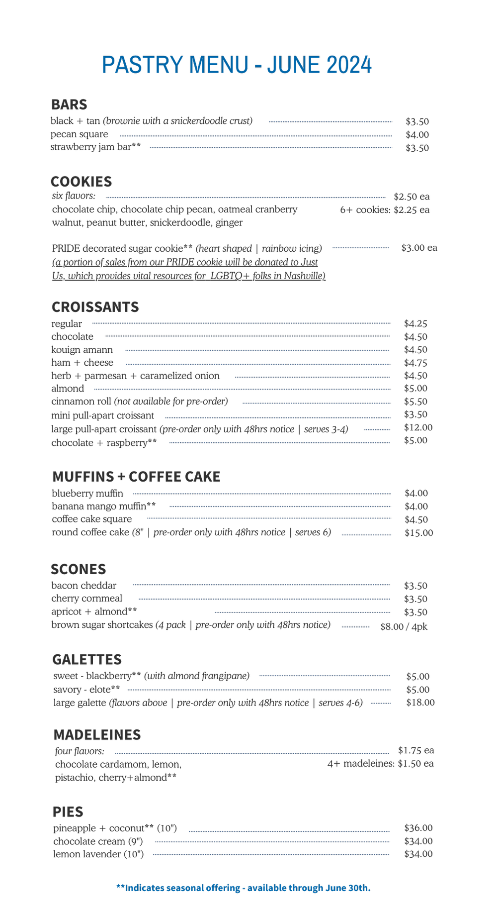 Pastry Menu — DOZEN BAKERY
