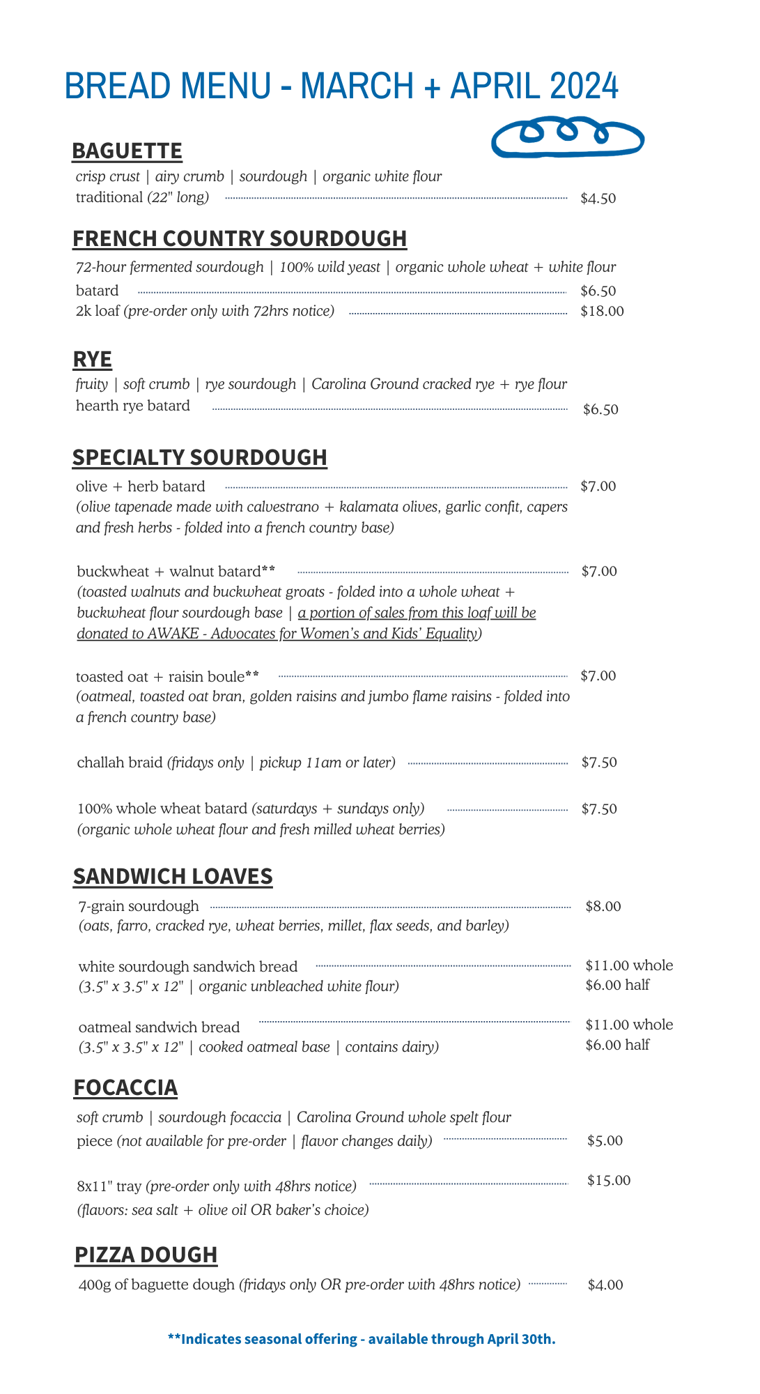 Bread Menu — DOZEN BAKERY