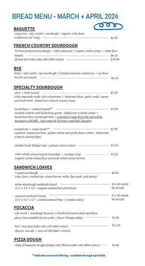 Bread Menu — DOZEN BAKERY