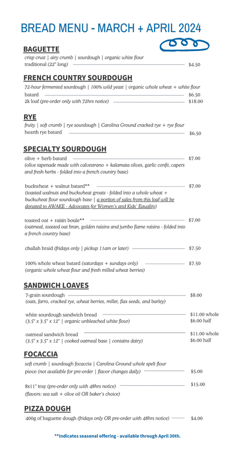 Bread Menu — DOZEN BAKERY