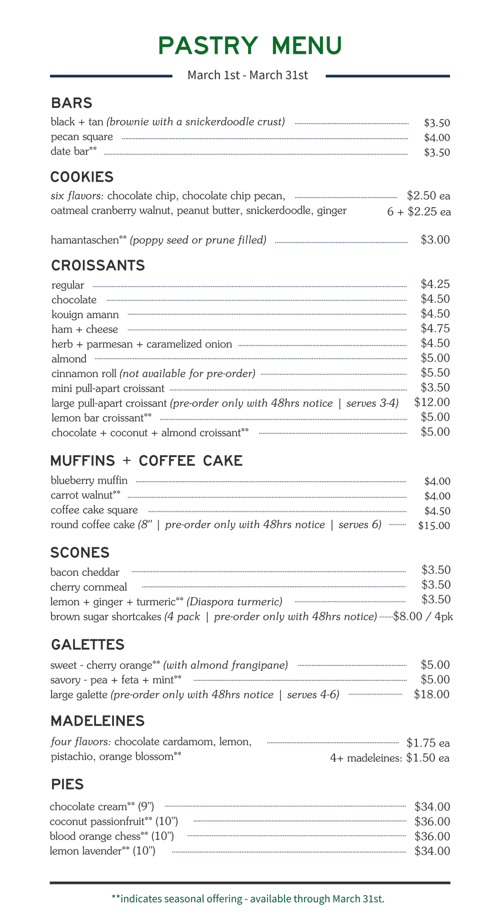 Pastry Menu — DOZEN BAKERY