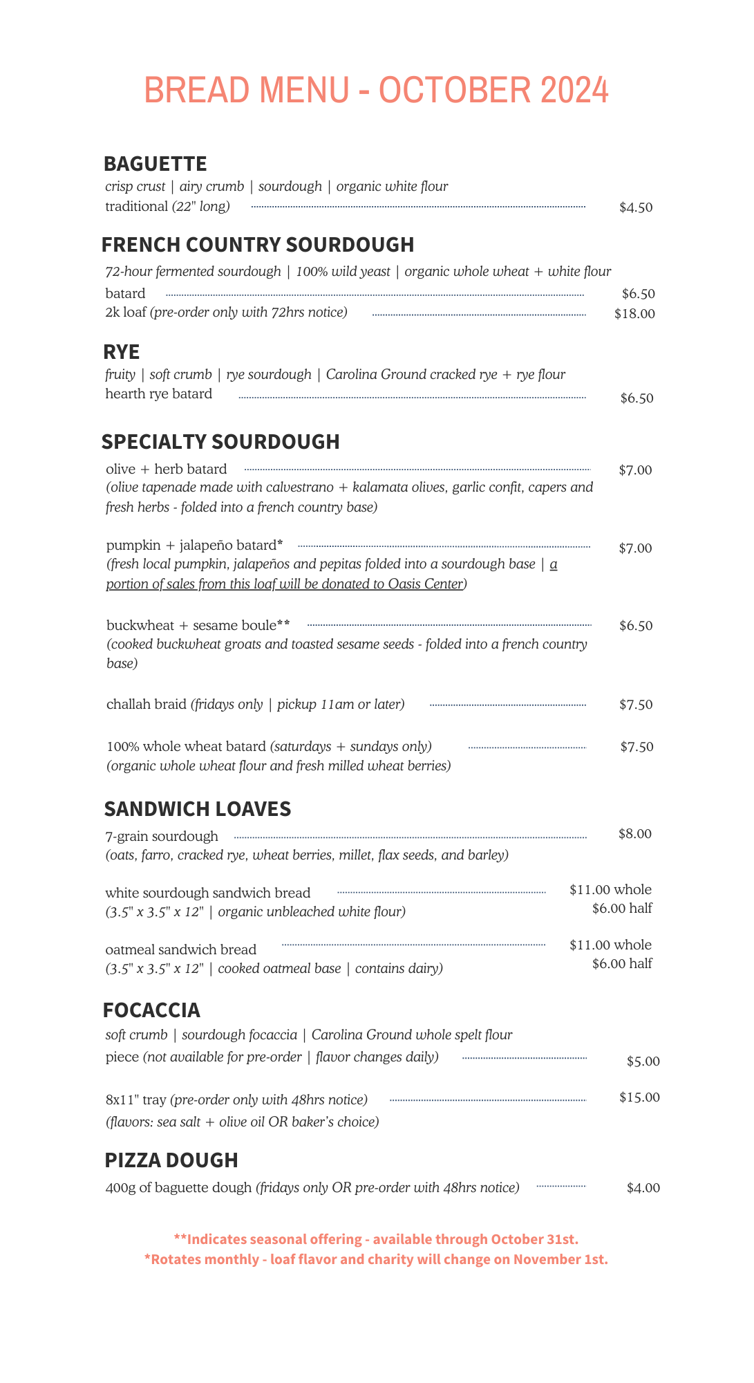 Bread Menu — DOZEN BAKERY