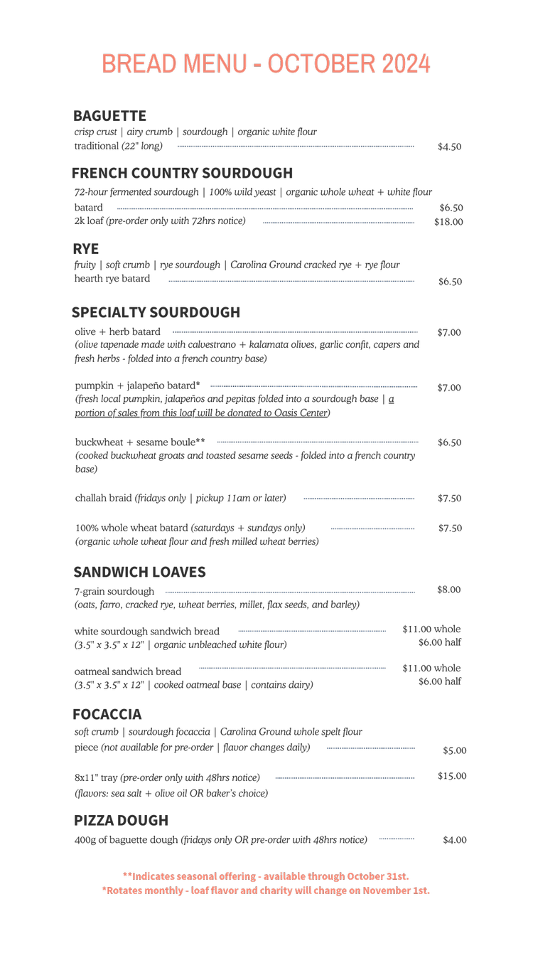 Bread Menu — DOZEN BAKERY