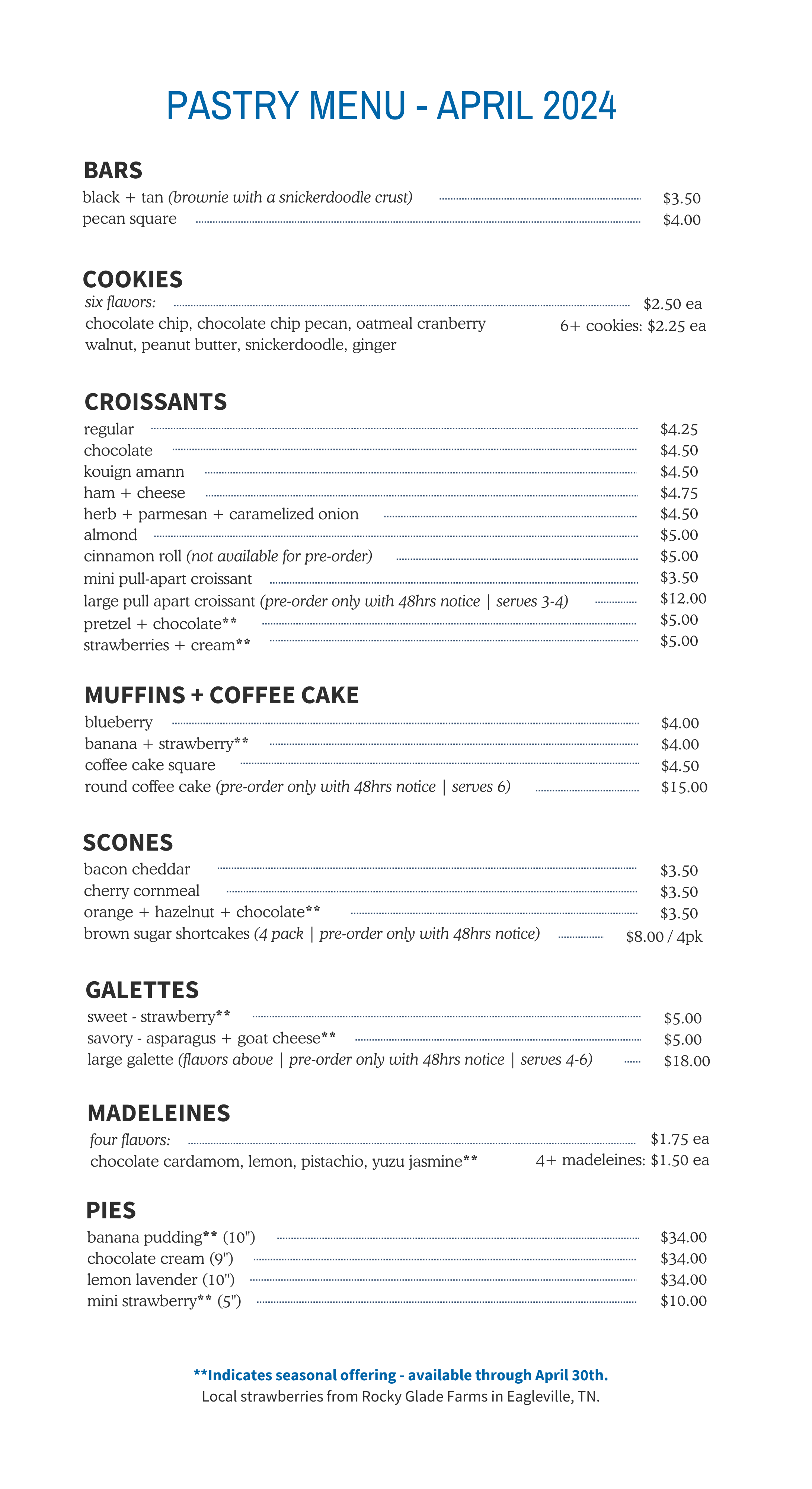 Pastry Menu — DOZEN BAKERY