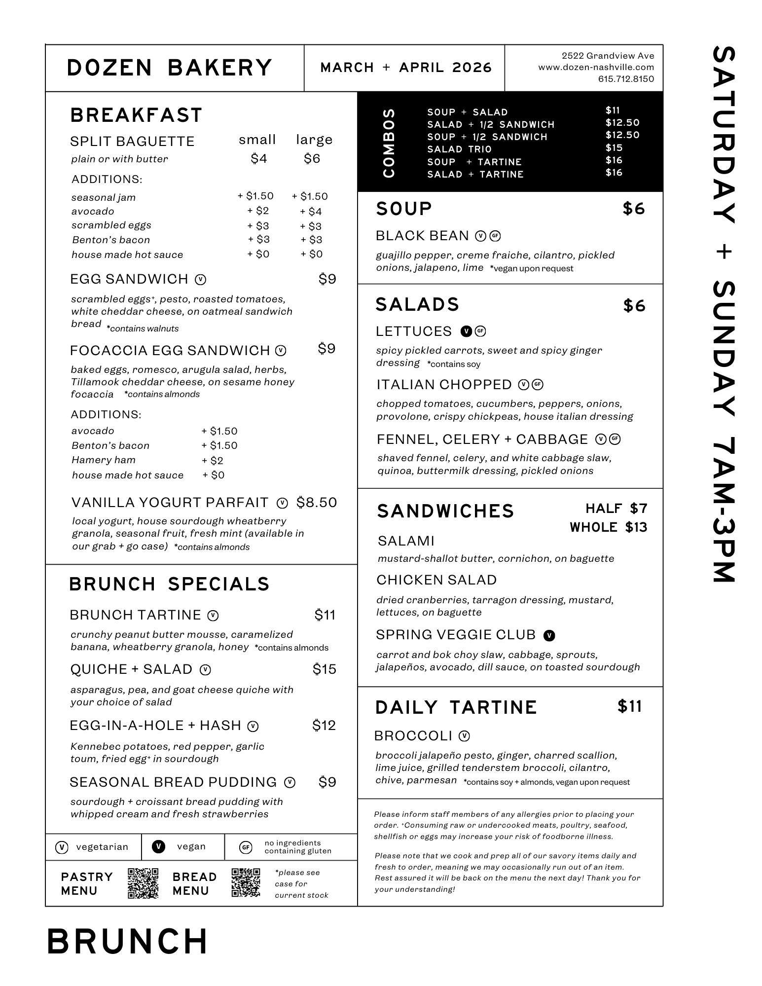 Savory Food Menu (Weekend) — DOZEN BAKERY