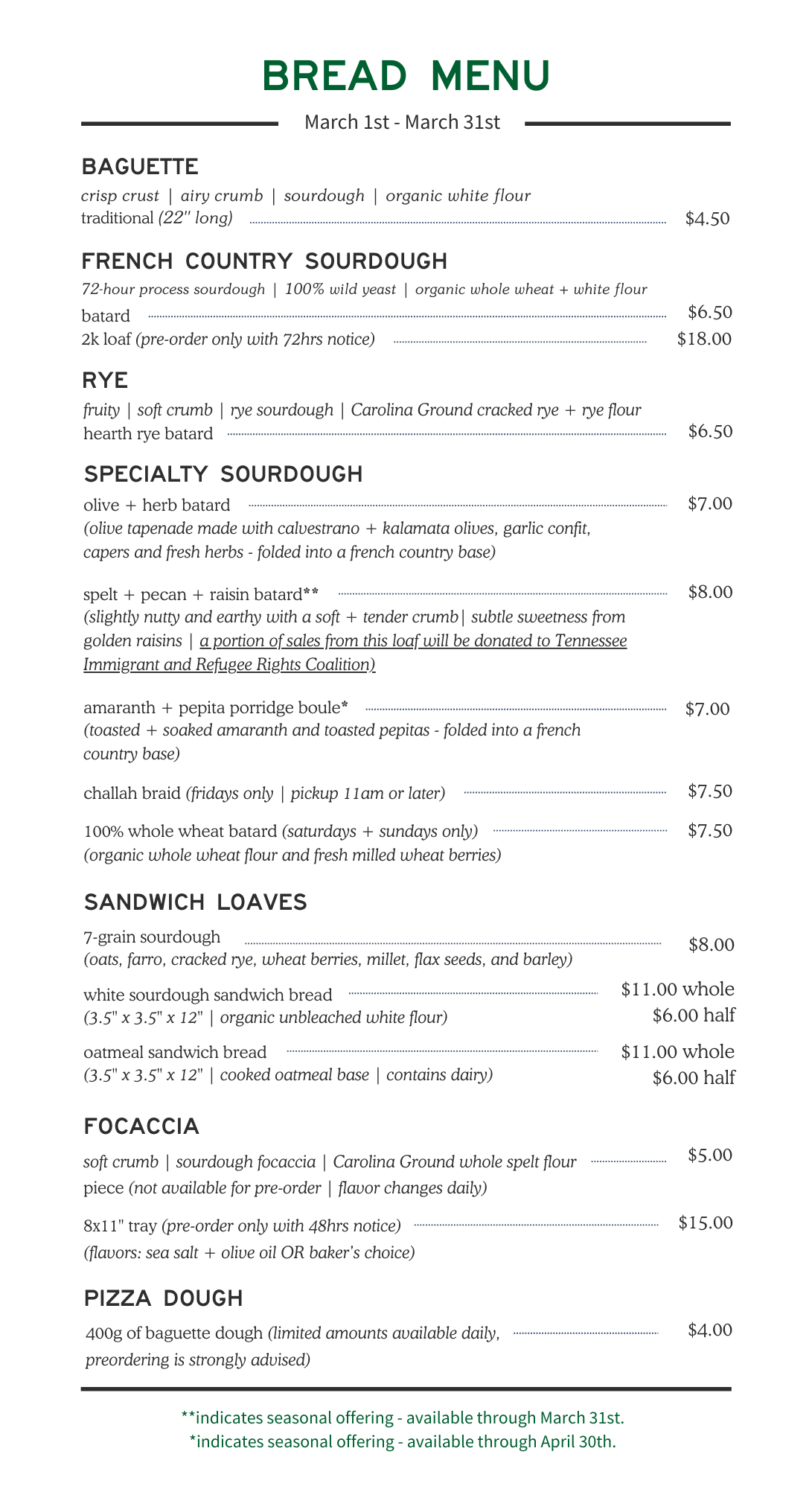 Bread Menu — DOZEN BAKERY