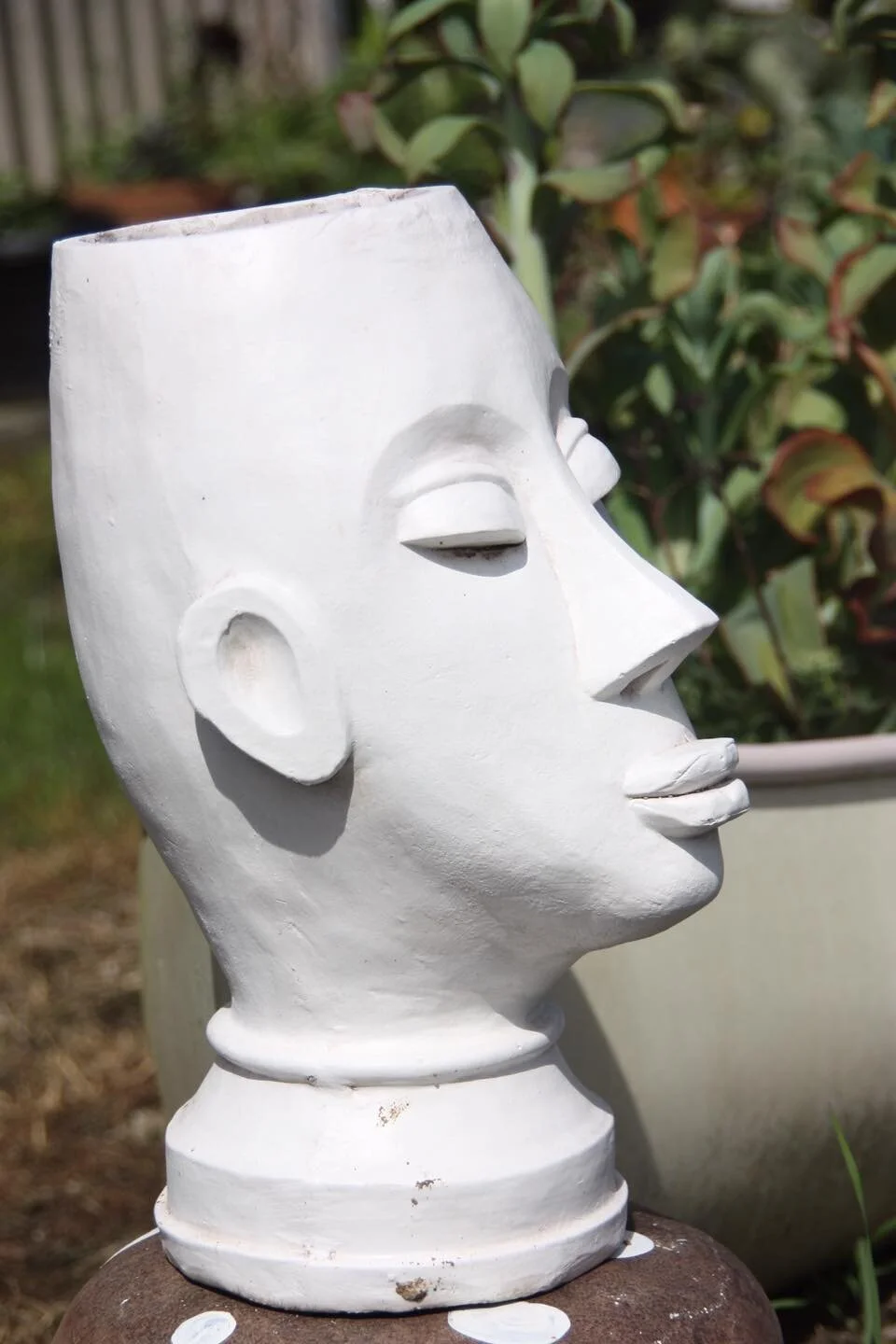 White Easter Islander Man Head Planter — Manning Valley Succulent Garden