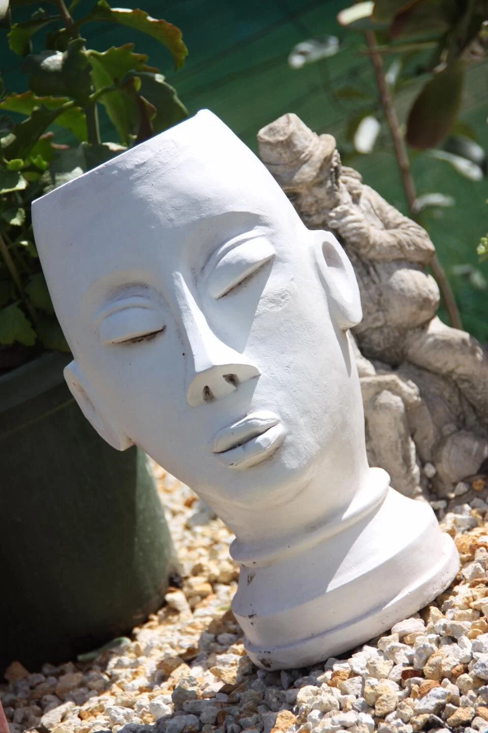 White Easter Islander Man Head Planter — Manning Valley Succulent Garden