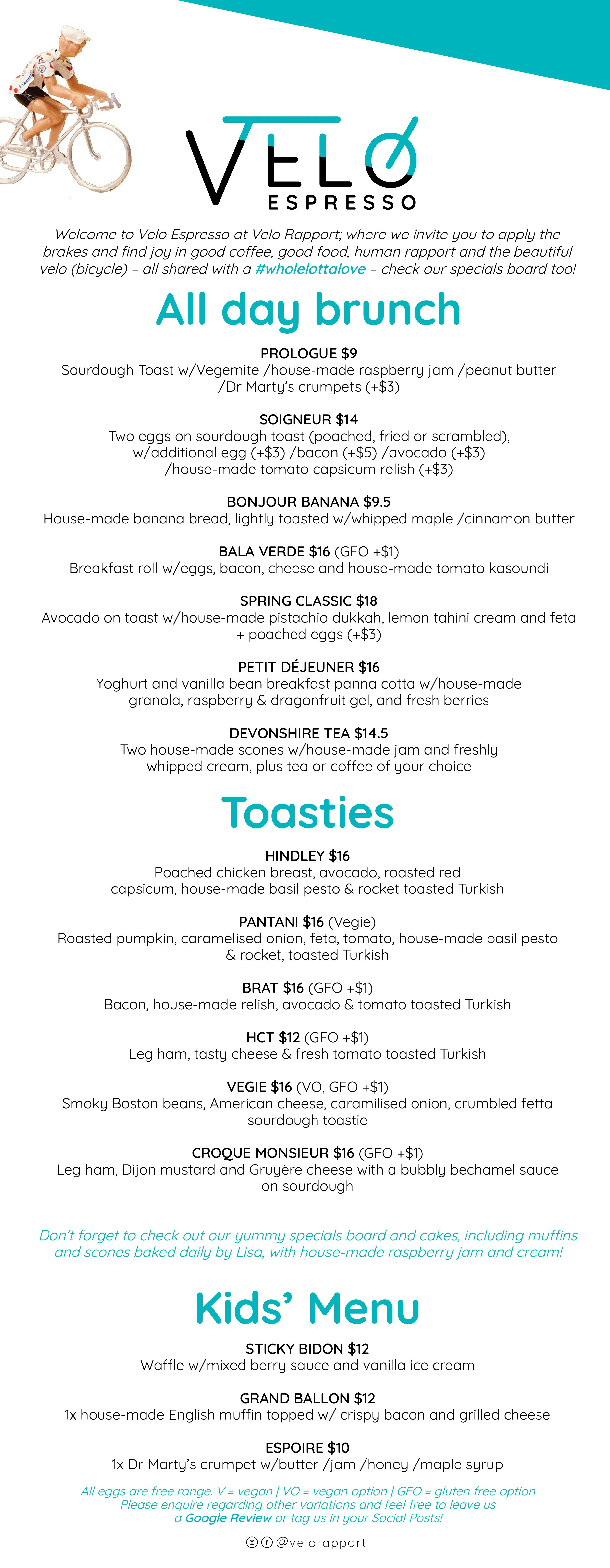 Café Menu — Velo Rapport