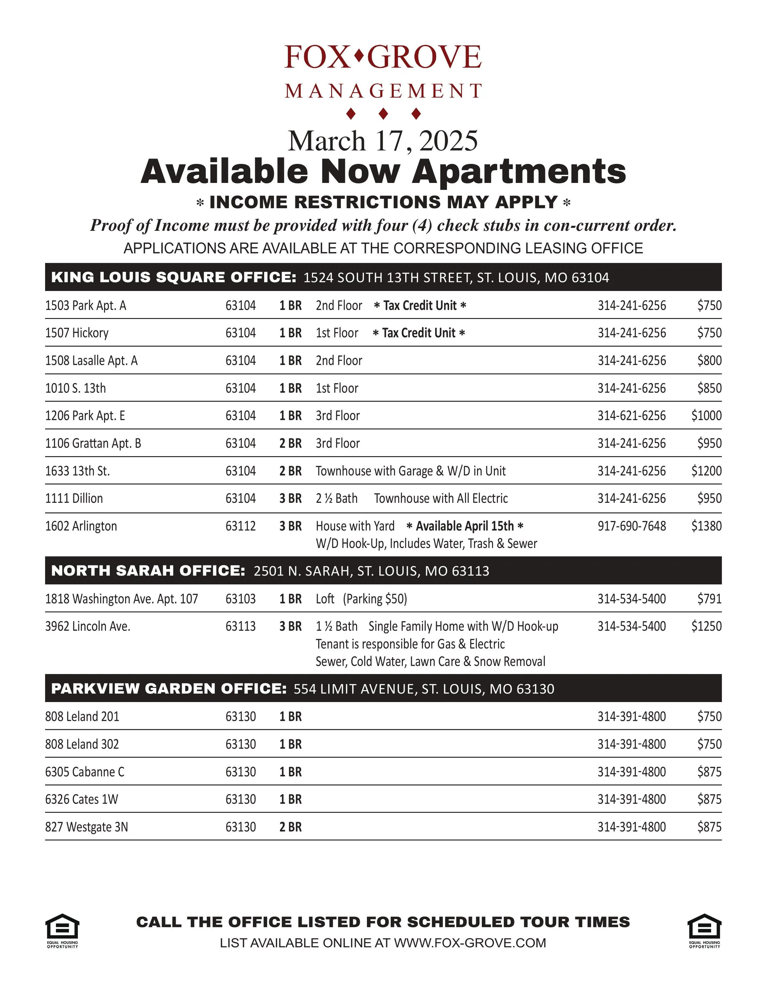 Available Units — Fox Grove Management