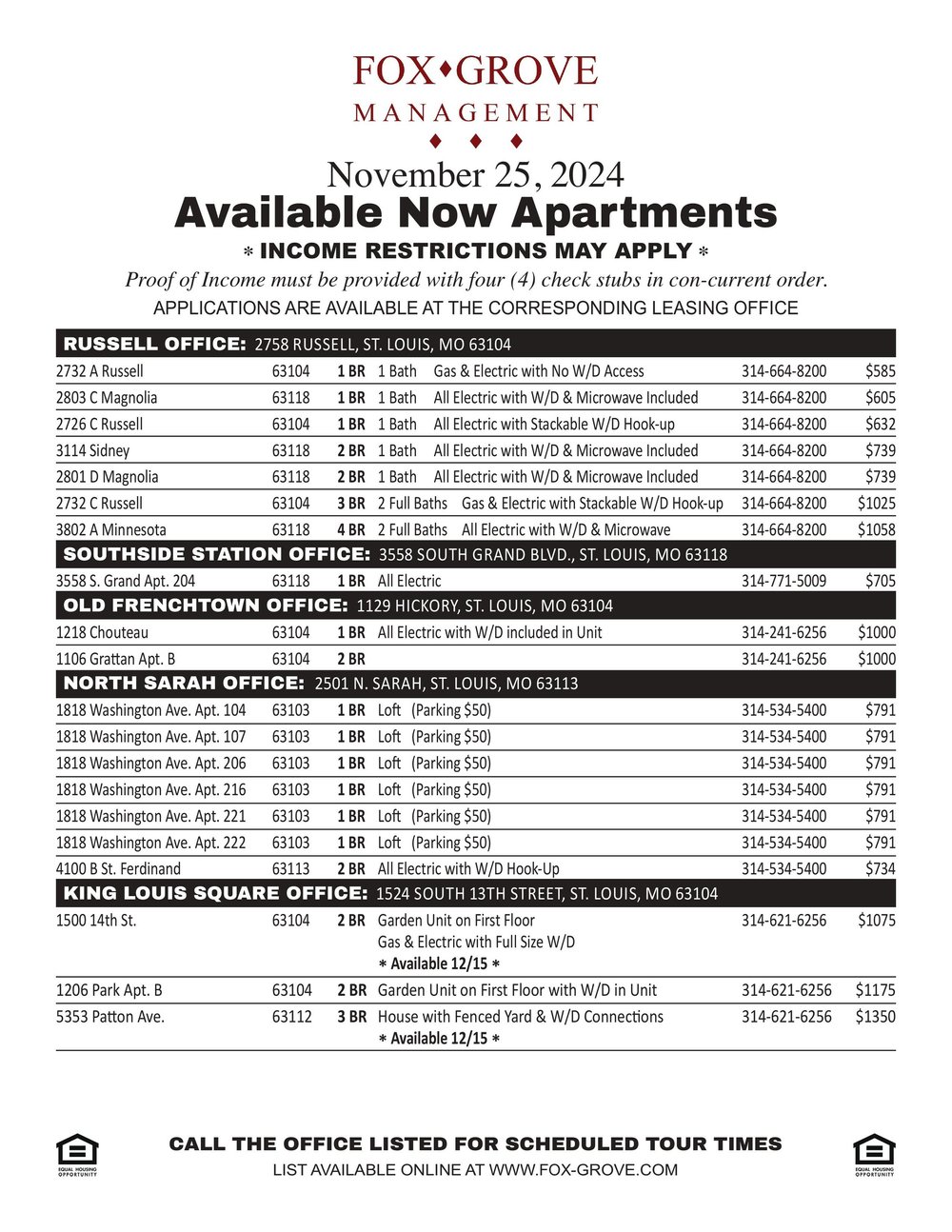 Available Units — Fox Grove Management