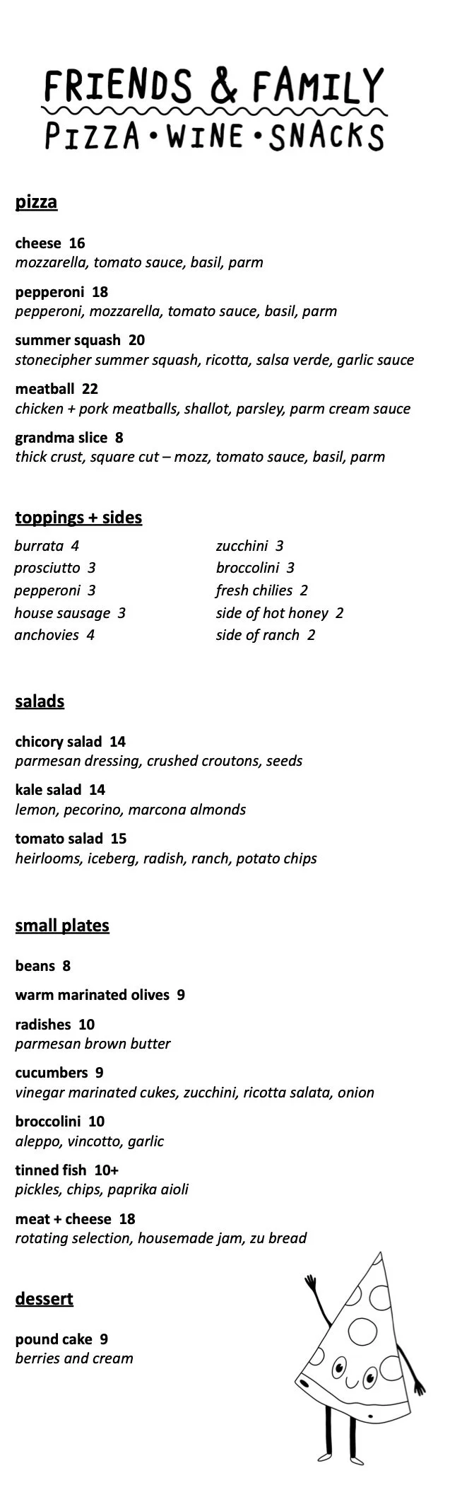 Menus — Friends & Family