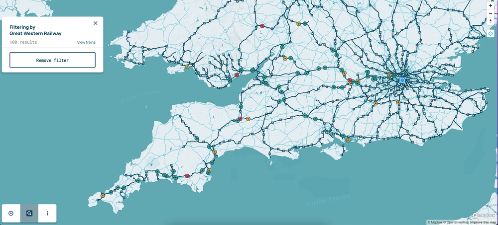 Filtering search results on the Live Train Map — Signalbox