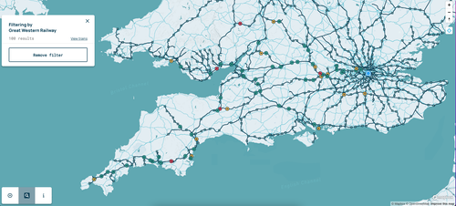 Filtering search results on the Live Train Map — Signalbox