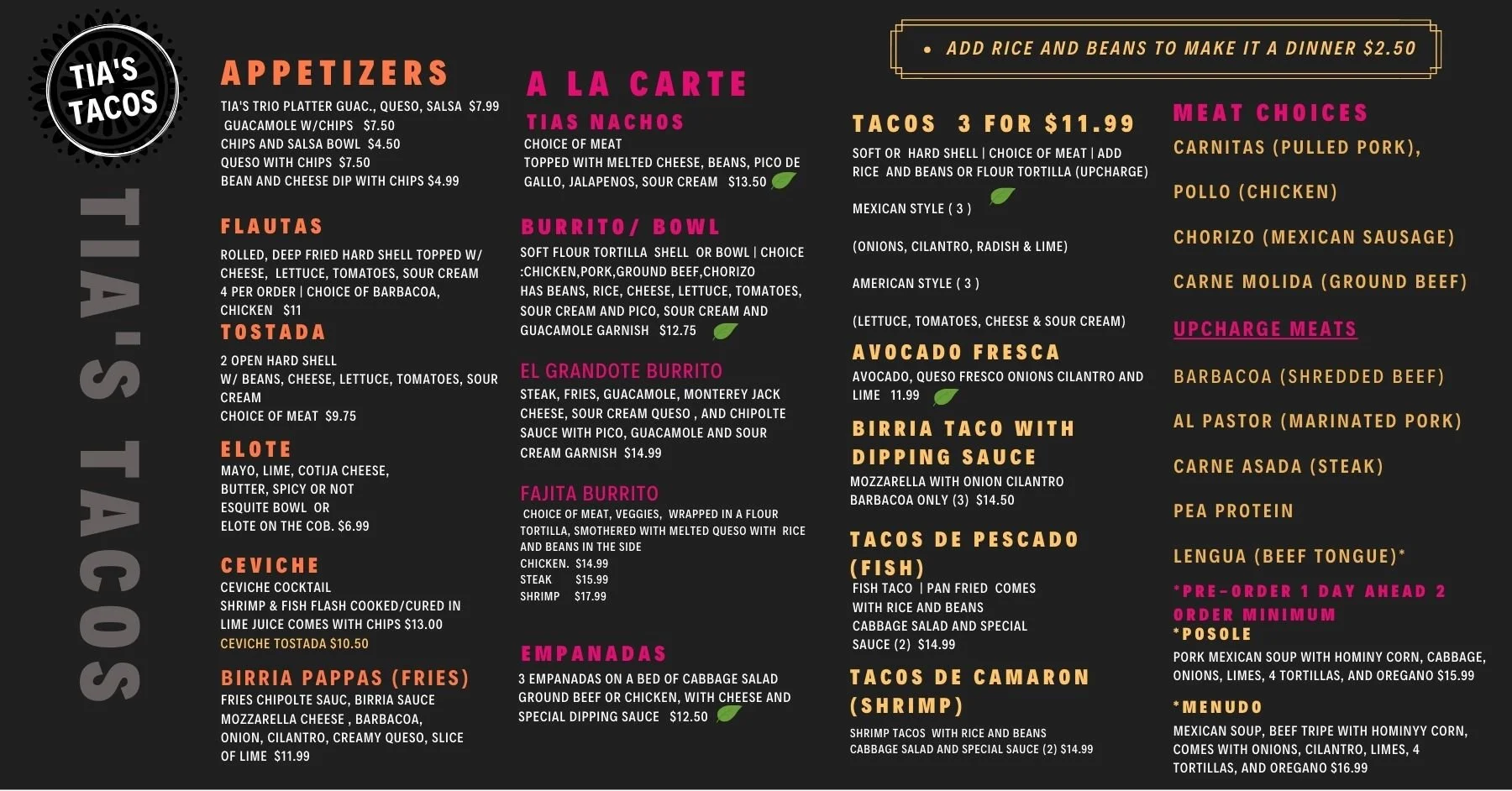 Menu 1 — Tia's Tacos