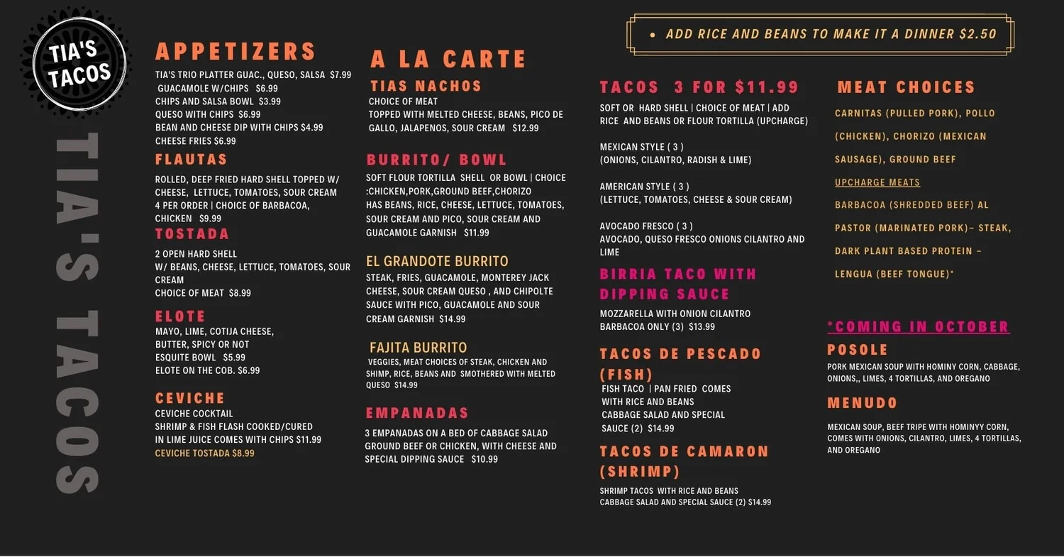 Menu 1 — Tia's Tacos