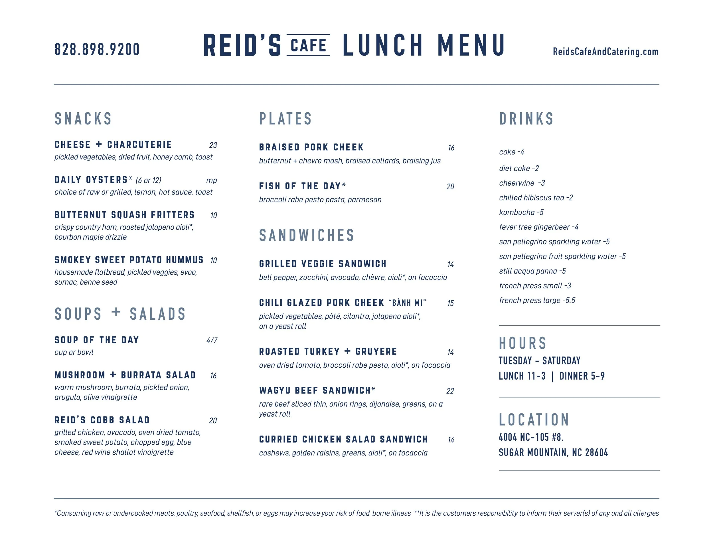 Cafe Menus — Reid's Cafe & Catering Co.