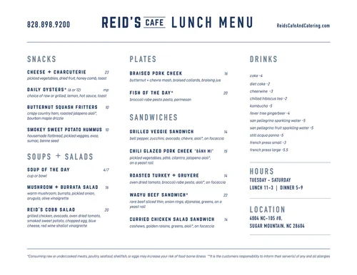 Cafe Menus — Reid's Cafe & Catering Co.