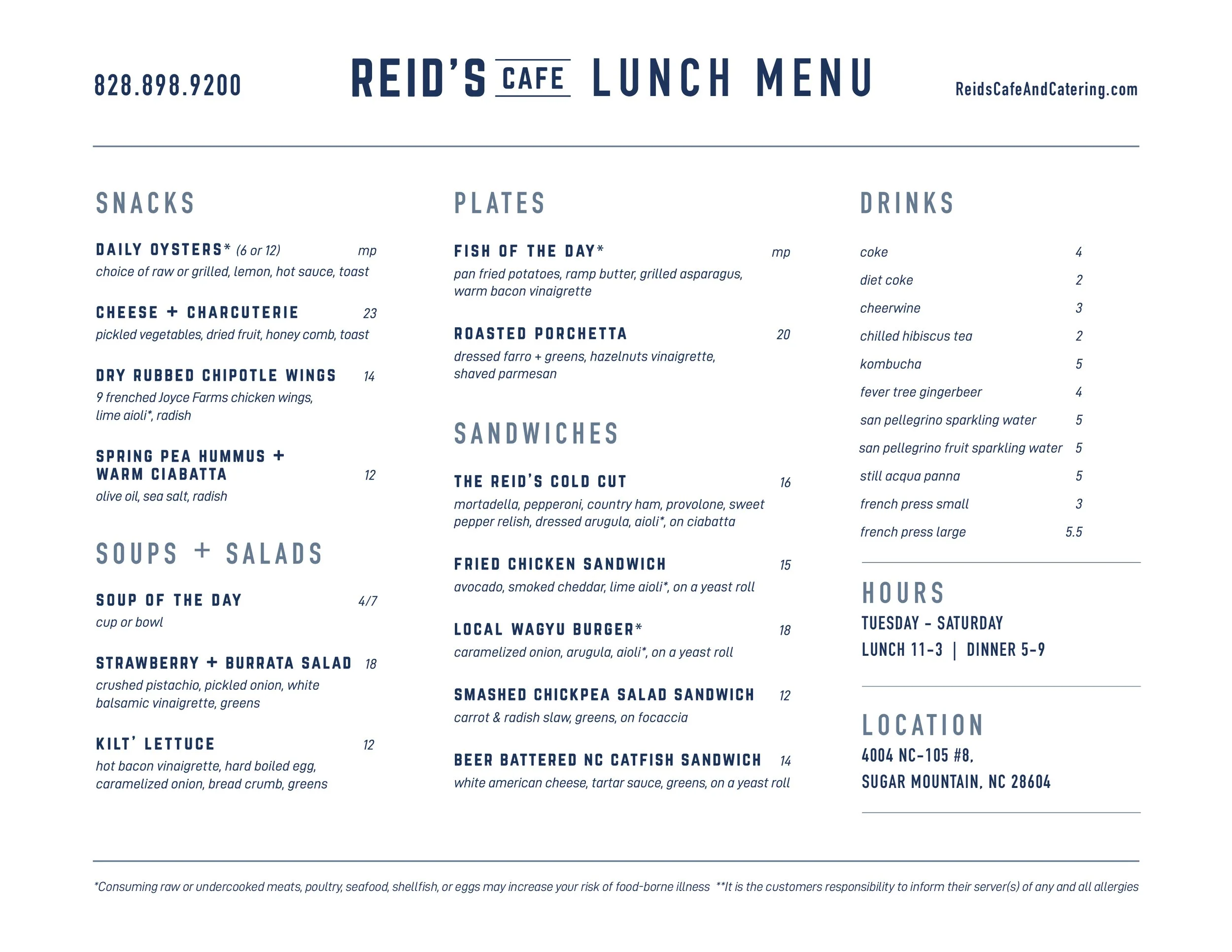 Cafe Menus — Reid's Cafe & Catering Co.