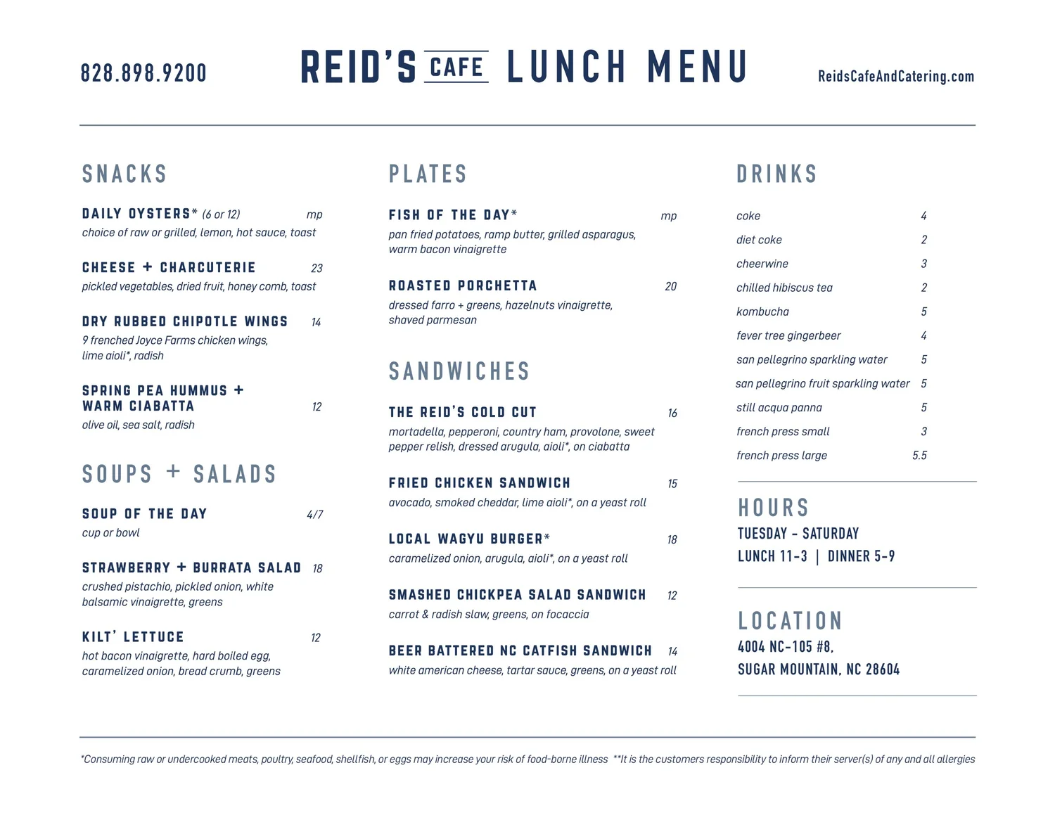 Cafe Menus — Reid's Cafe & Catering Co.
