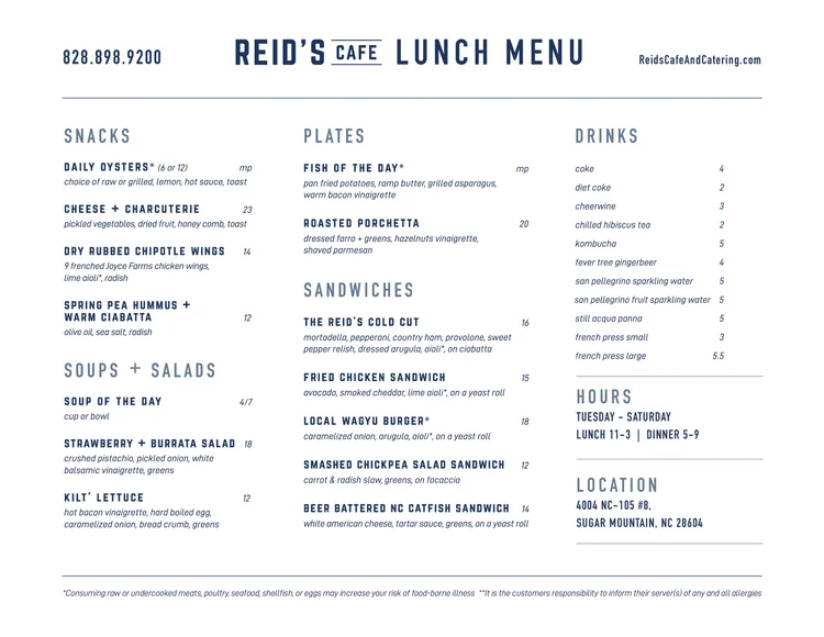 Cafe Menus — Reid's Cafe & Catering Co.