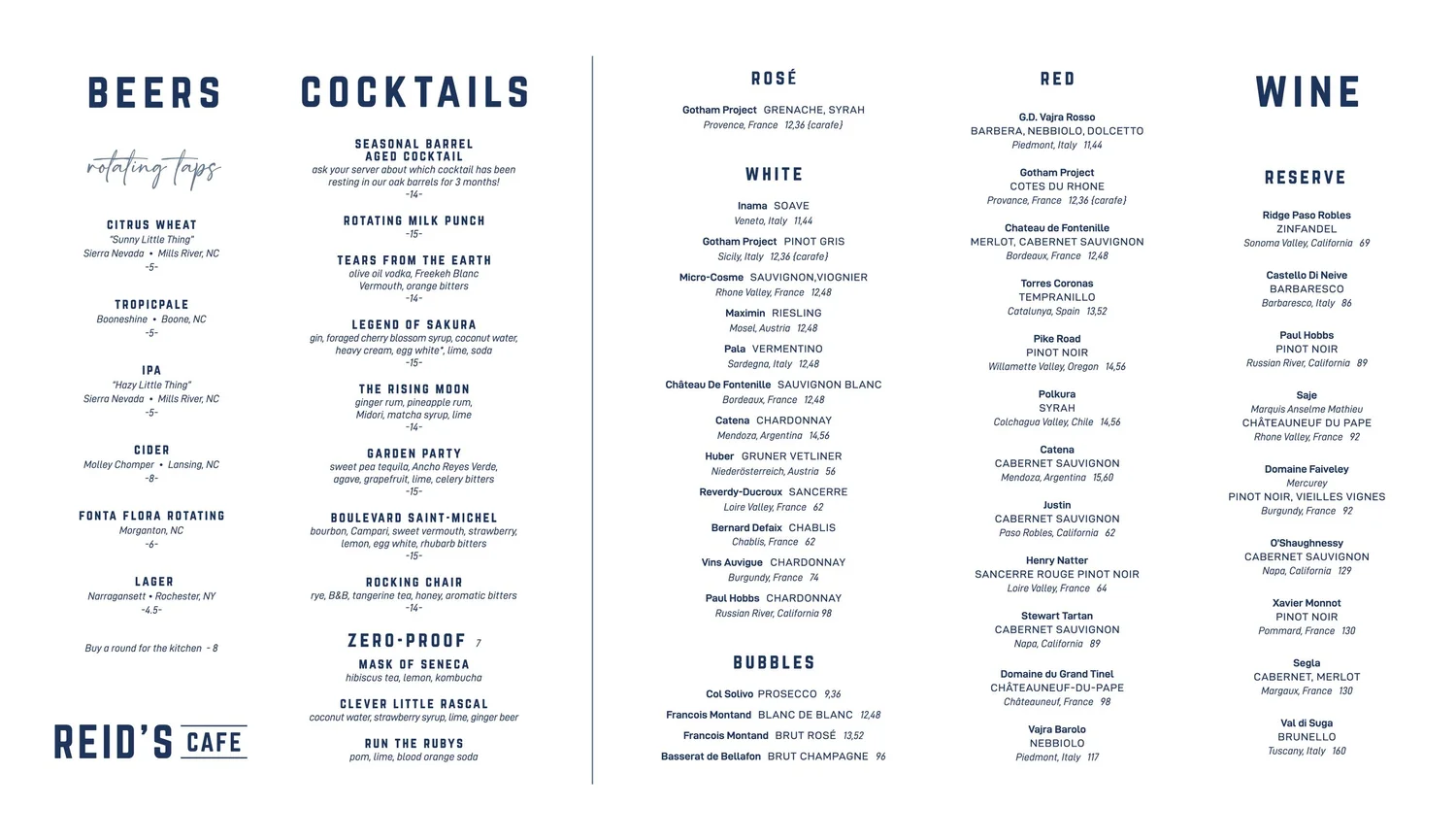 Cafe Menus — Reid's Cafe & Catering Co.