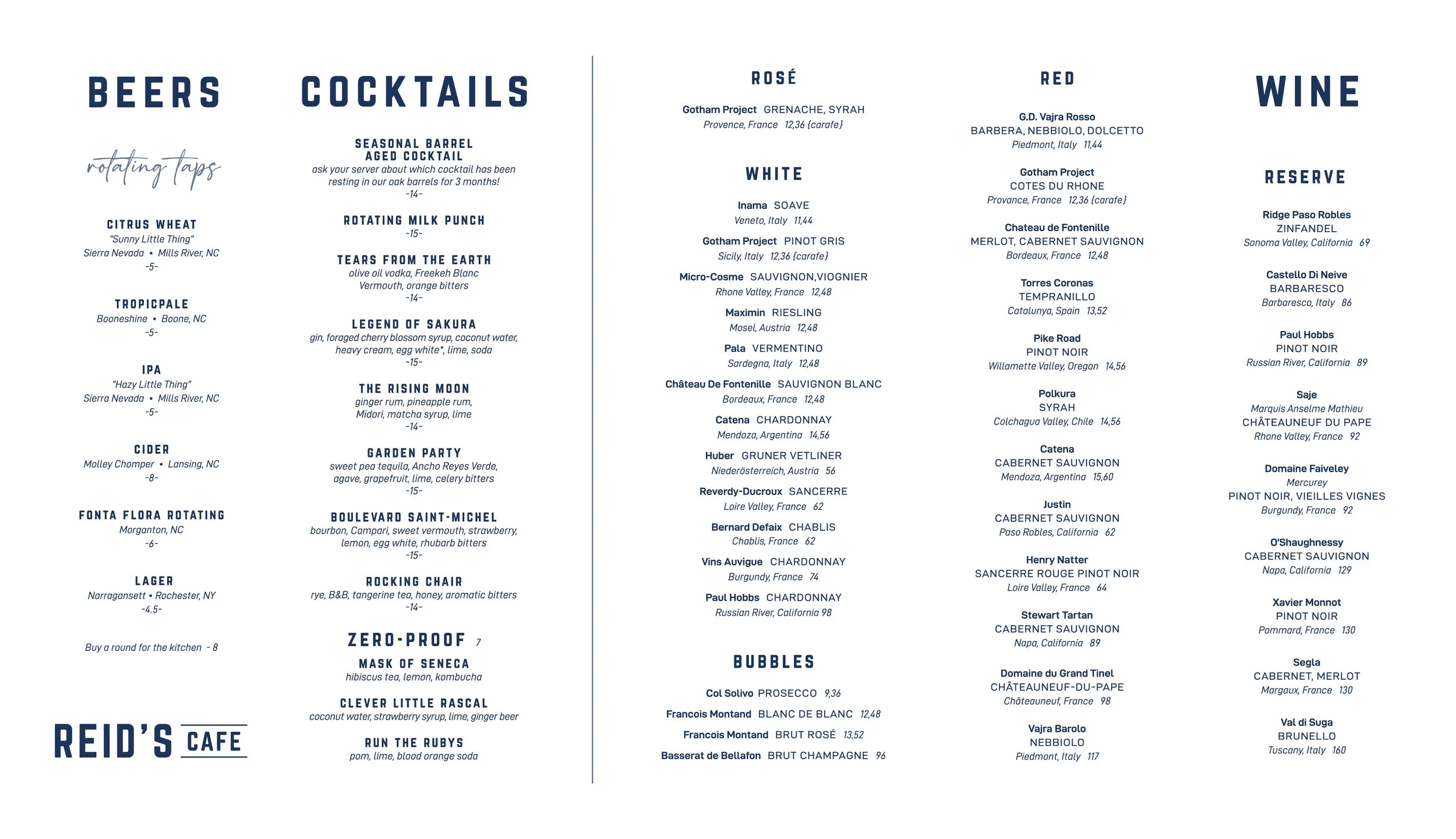 Cafe Menus — Reid's Cafe & Catering Co.