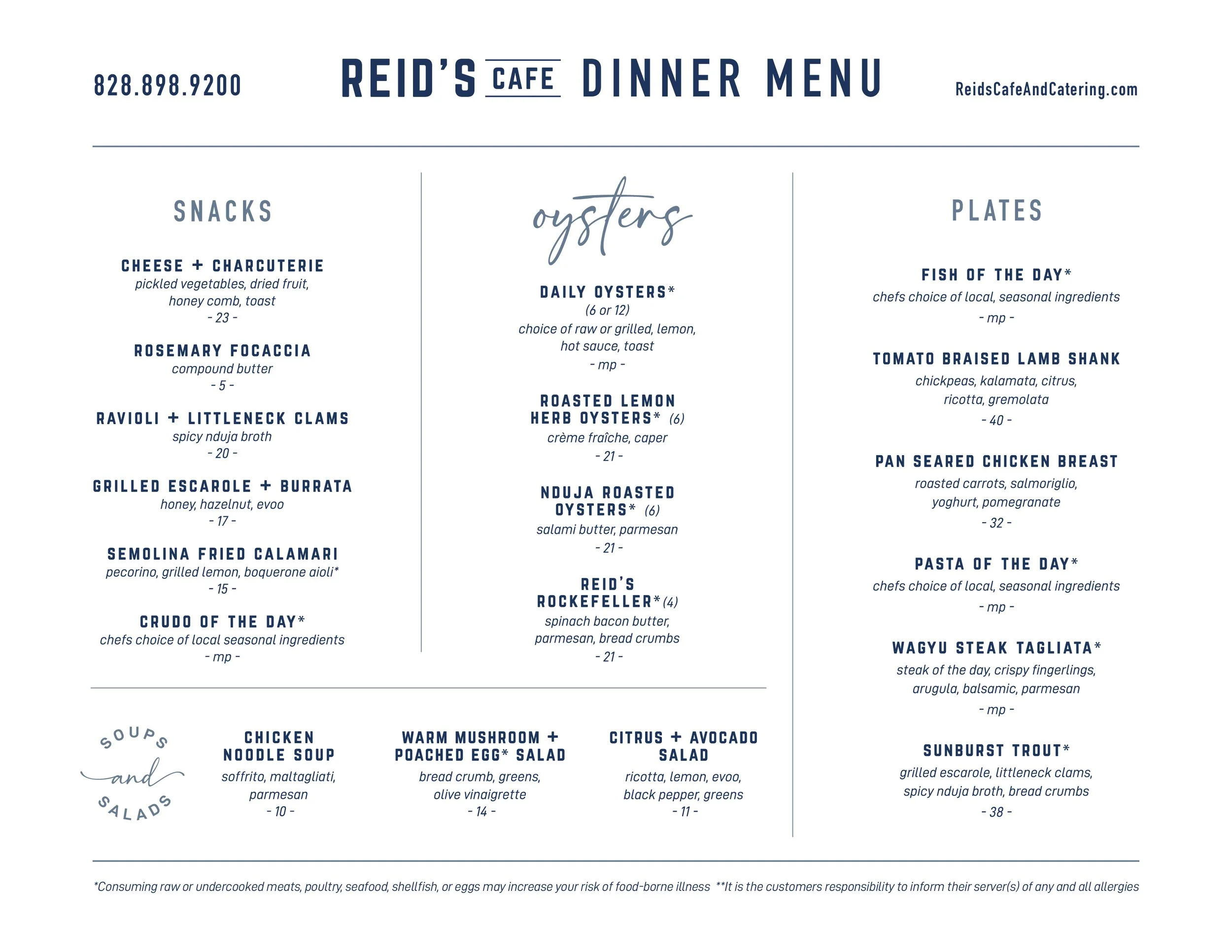 Cafe Menus — Reid's Cafe & Catering Co.