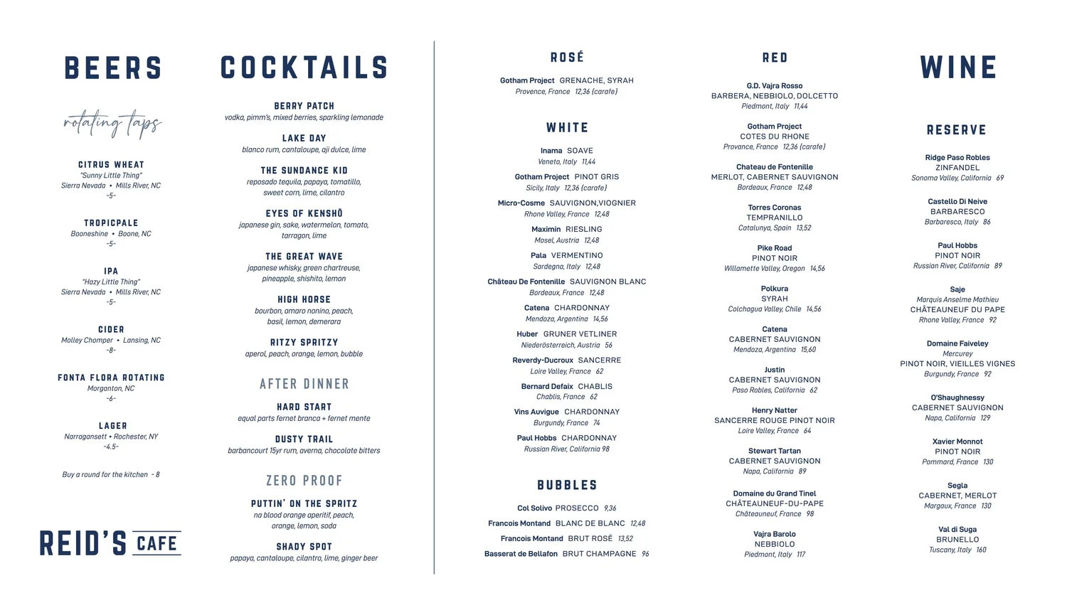 Cafe Menus — Reid's Cafe & Catering Co.