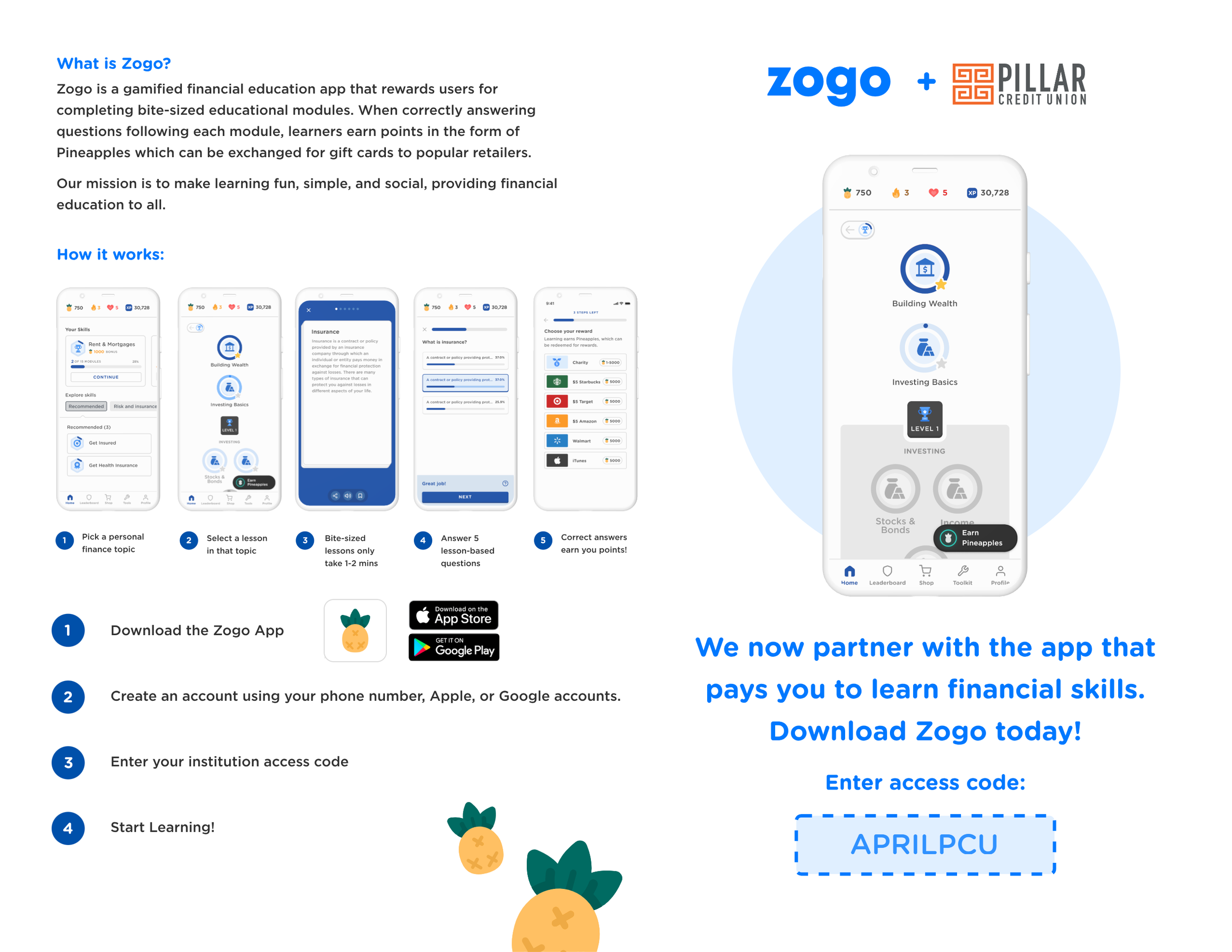 Zogo: Learn & Earn — Pillar Credit Union