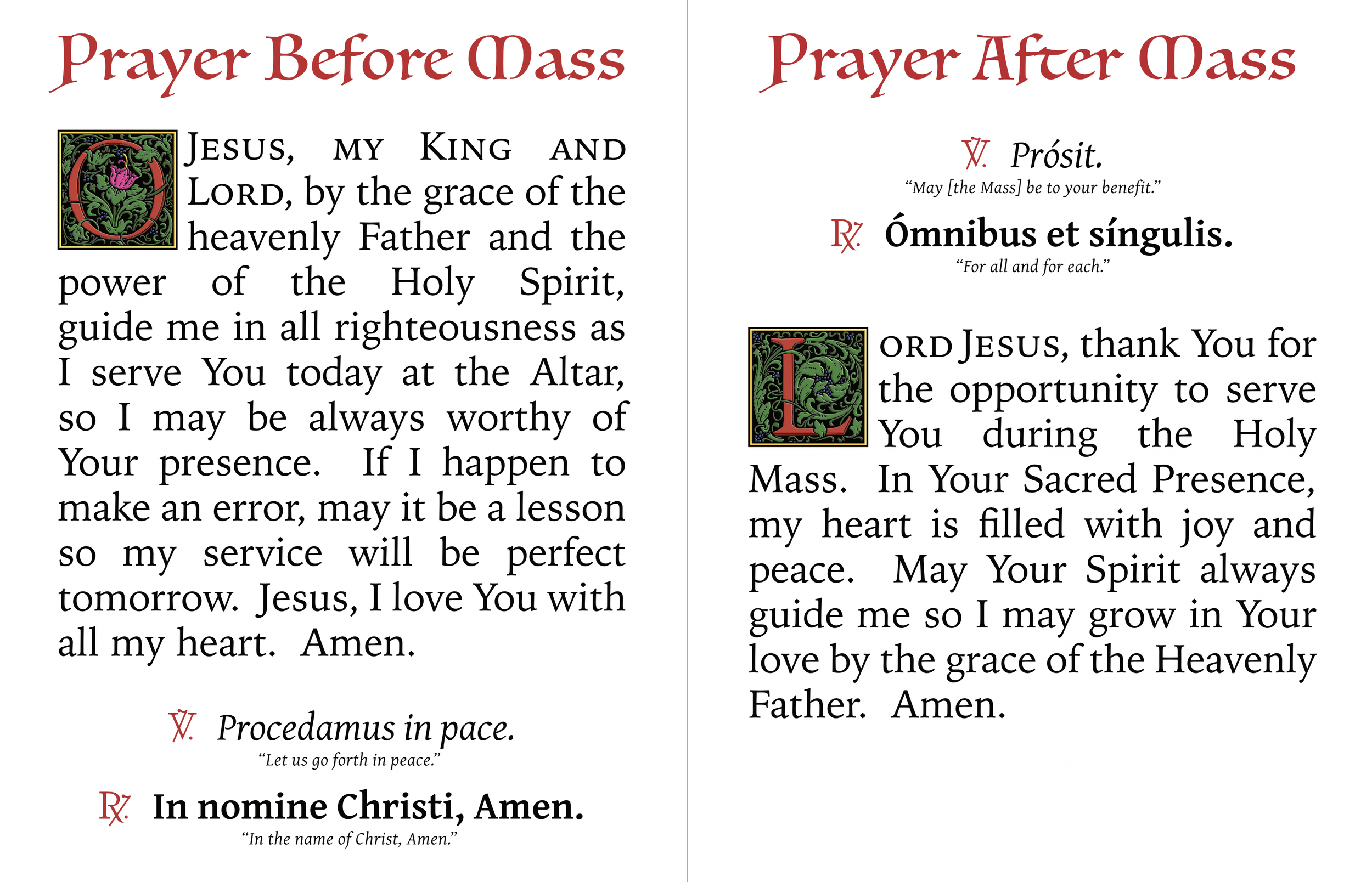 FREE PDFs: Altar Server Prayer Cards — Psallite Domino
