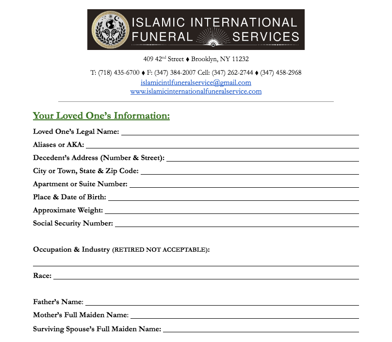 Forms and Applications — ISLAMIC INTERNATIONAL FUNERAL SERVICES