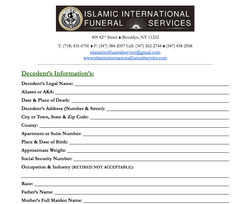 Forms and Applications — ISLAMIC INTERNATIONAL FUNERAL SERVICES