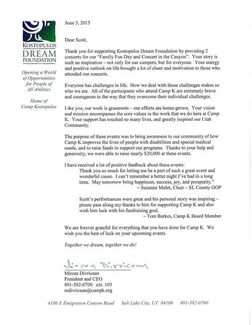 Letter of Recommendation – Kostopulos Dream Foundation — Scott Helmer