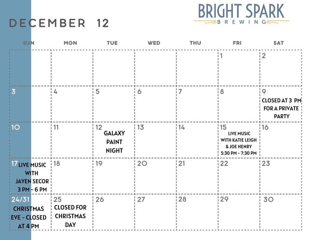 Bright Spark Calendar — Bright Spark Brewing