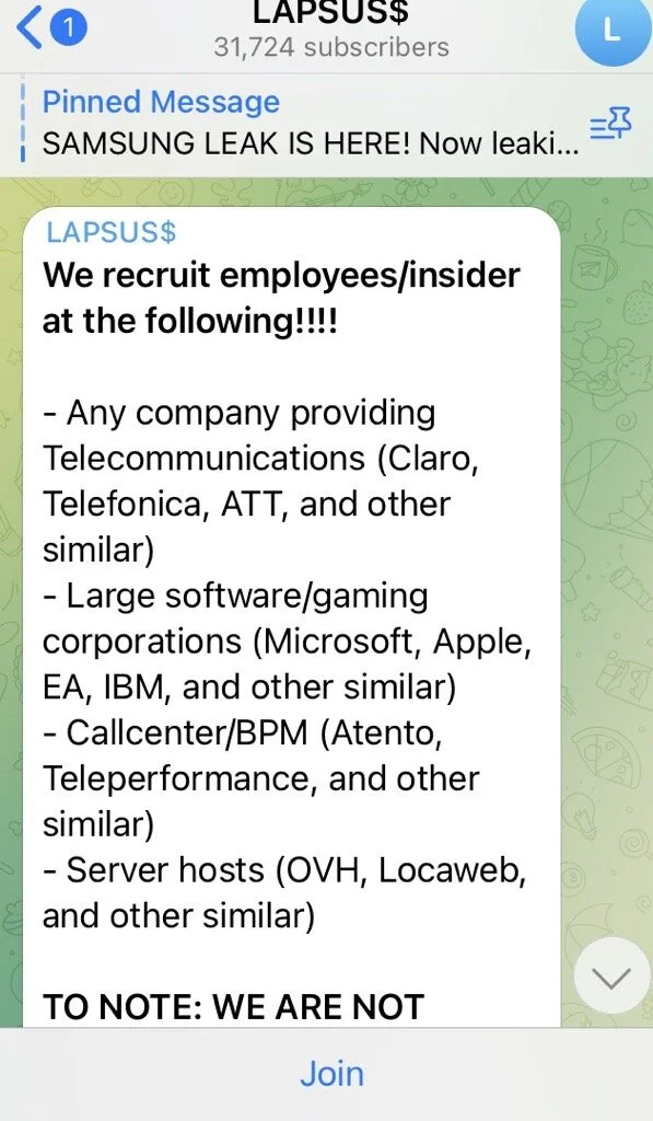 Lapsus$ Group - an emerging dark net threat actor leveraging insider ...