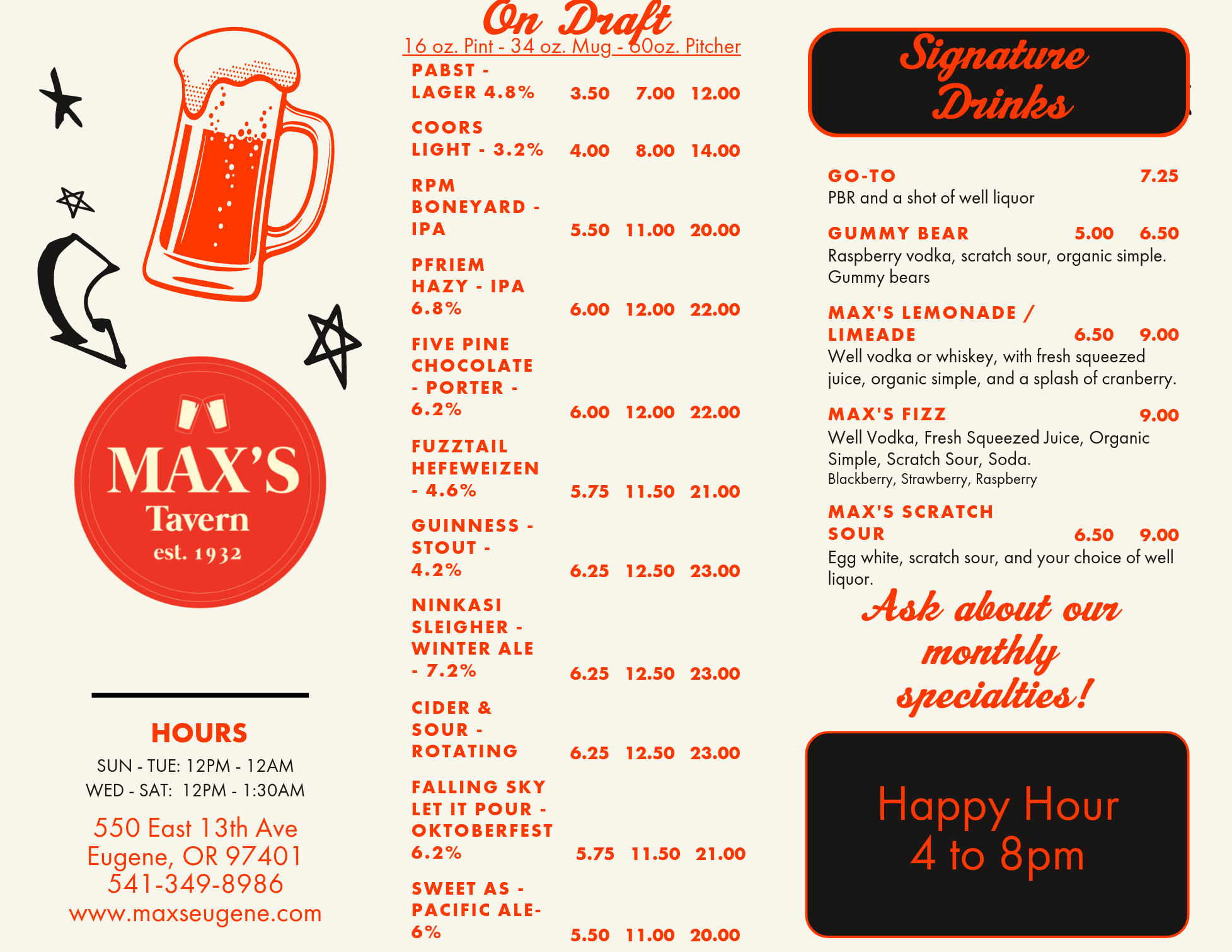 Max's Tavern Menu — Max's Tavern