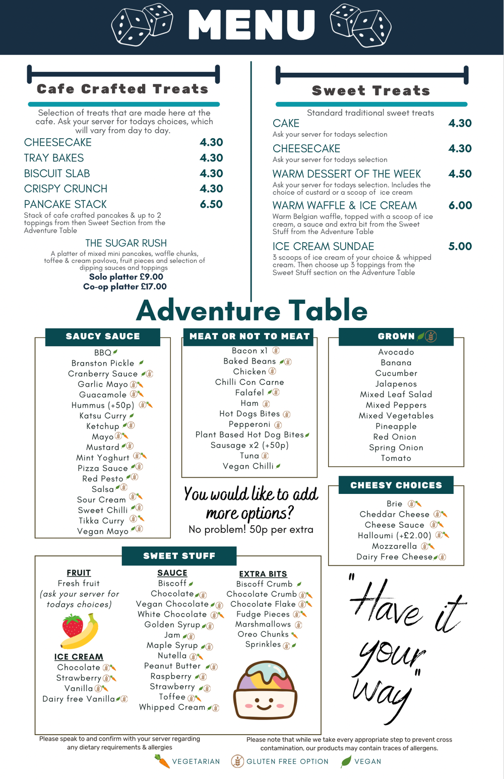 Menus — Boardroom Gaming Cafe