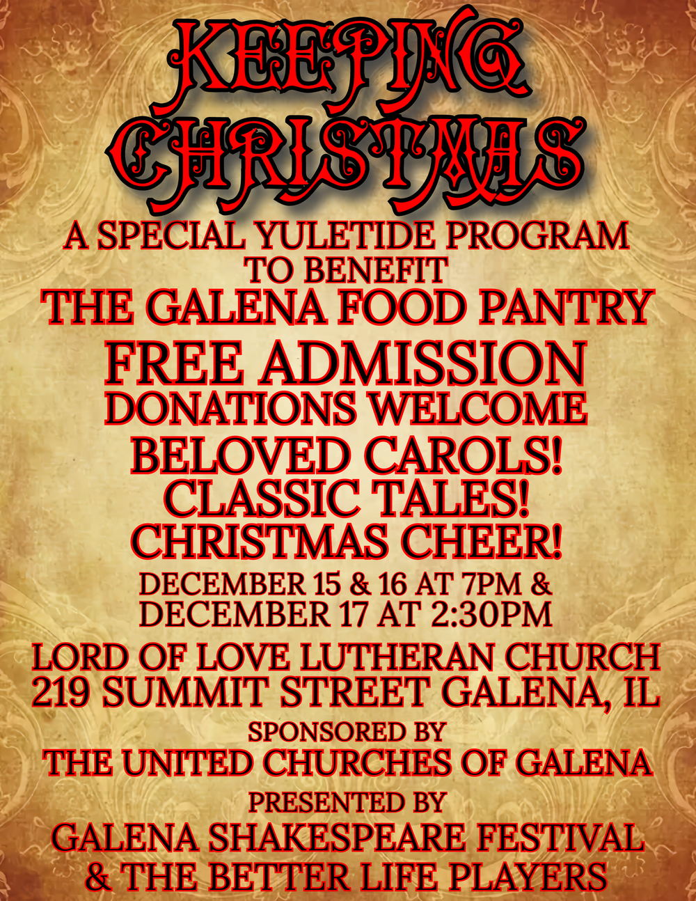 CHRISTMAS 2023 - Galena Food Pantry Benefit — GALENA SHAKESPEARE FESTIVAL