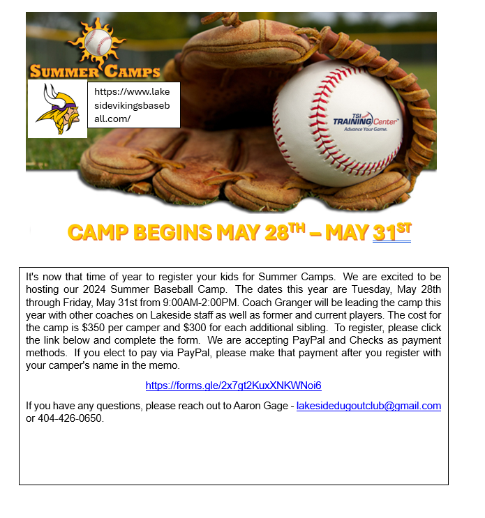 2024 Lakeside Summer Baseball Camp — Lakeside Baseball
